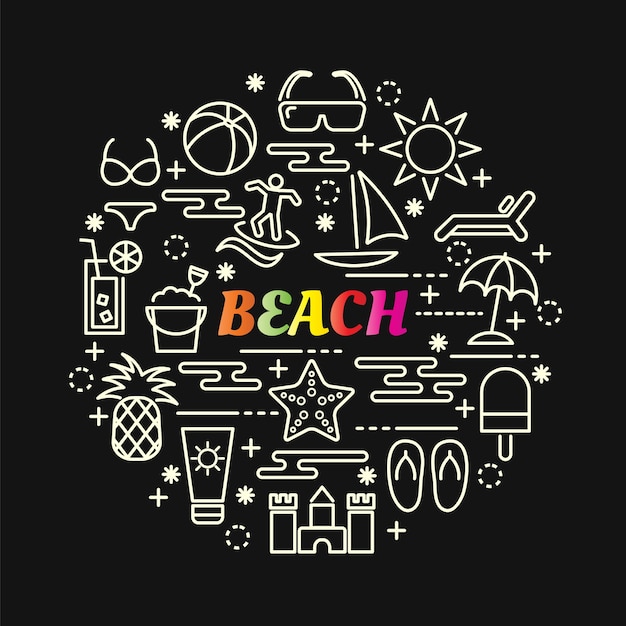 Vibrant Beach-Themed Iconography on a Dark Background | Jiffy Designs