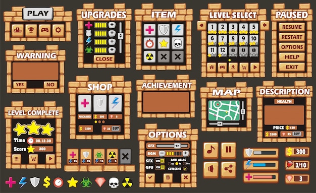 Retro Video Game User Interface Elements Collection | Jiffy Designs