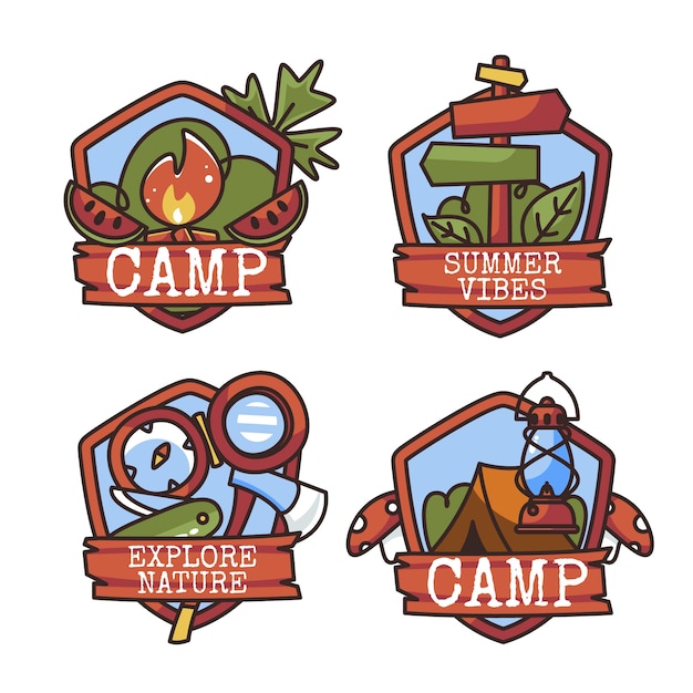 Vibrant Collection of Camping-Themed Badges and Emblems | Jiffy Designs