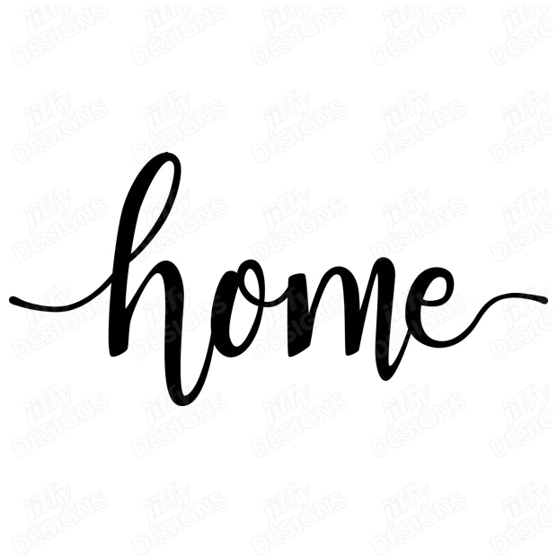 'Home' Elegant Cursive Script in Bold Black Strokes | Jiffy Designs