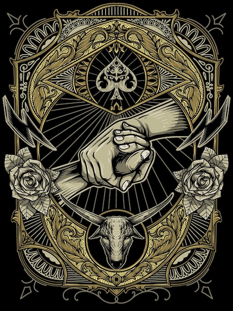 Mystical Occult Emblem with Clasped Hands and Skull Motif | Jiffy Designs