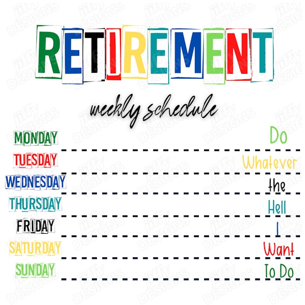 Colorful Retirement Weekly Planner with Whimsical Lettering | Jiffy Designs