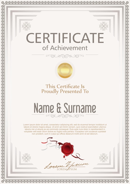 Elegant Certificate of Achievement with Ornamental Border and Wax Seal ...