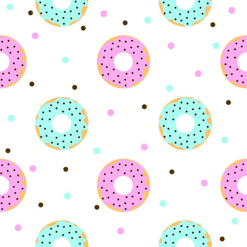 Vector Seamless Pattern Of Donuts With Pink And Blue Icing And Dots ...