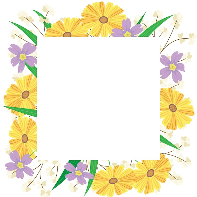 Vibrant Floral Frame with Yellow Daisies and Purple Flowers | Jiffy Designs