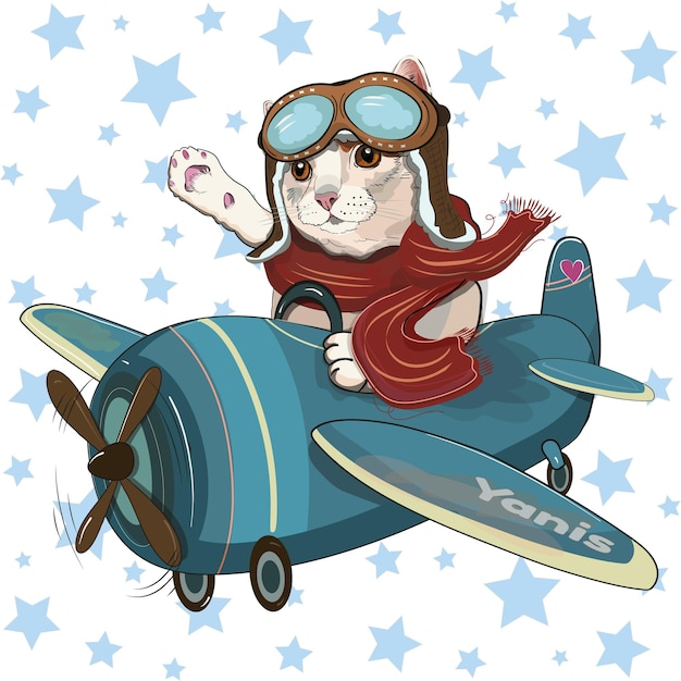 Adorable Cat Pilot Cartoon Flying a Vintage Plane | Jiffy Designs