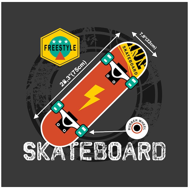 Colorful Skateboard with Lightning Bolt and Freestyle Badge | Jiffy Designs