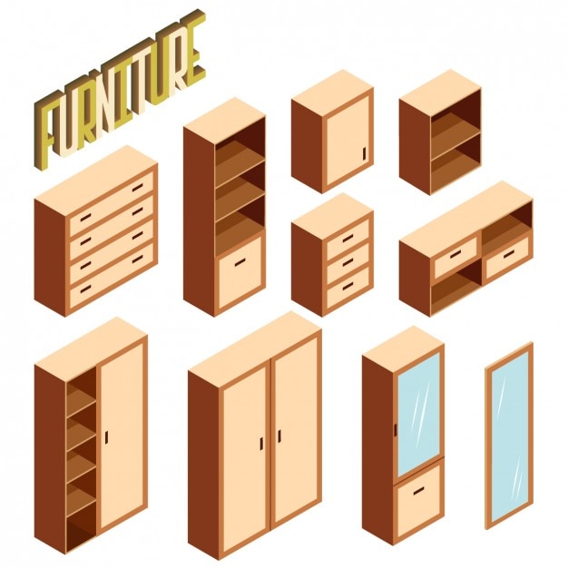 Isometric Wooden Furniture Icons and Lettering Collection | Jiffy Designs