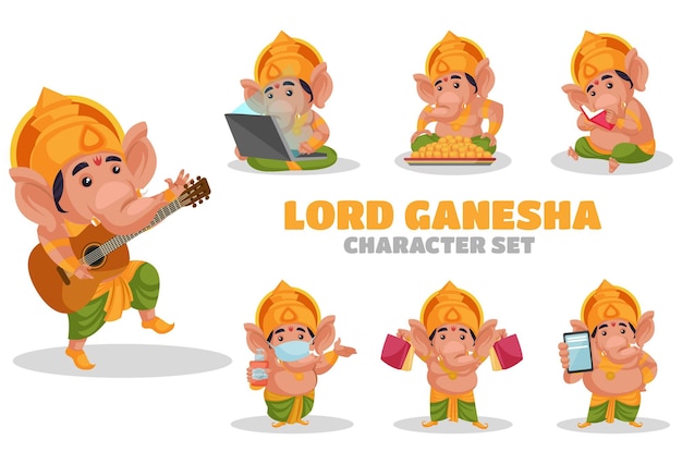 Playful Lord Ganesha in Vibrant Poses and Activities | Jiffy Designs