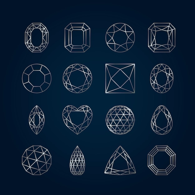 Elegant Geometric Gem Shapes in Minimalist Line Art | Jiffy Designs