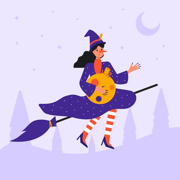 Enchanting Witch Soaring on Broomstick in Starry Night Sky | Jiffy Designs