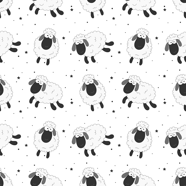 Adorable Monochrome Sheep Flock Pattern | Jiffy Designs