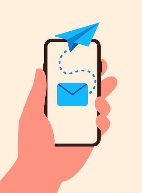 Smartphone in Hand Sending Digital Paper Airplane Message | Jiffy Designs
