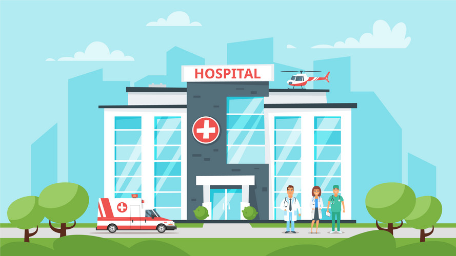 Vector Cartoon Style Illustration Of Medical Hospital Building, Medical ...