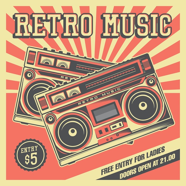 Vibrant Retro Boombox Poster with Striking Sun Rays Design | Jiffy Designs