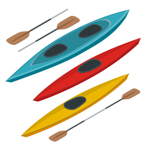 Rafting And Kayaking Icons Collection. Isometric Plastic Kayak Water ...