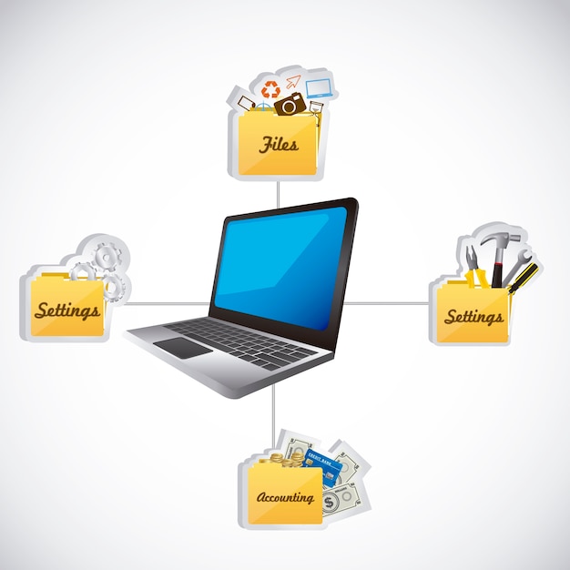 Laptop with Software Icons Representing Different Computing ...