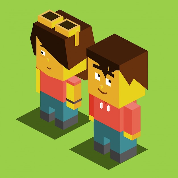 Pixelated Couple Illustration with Vibrant Colors and Geometric Shapes ...