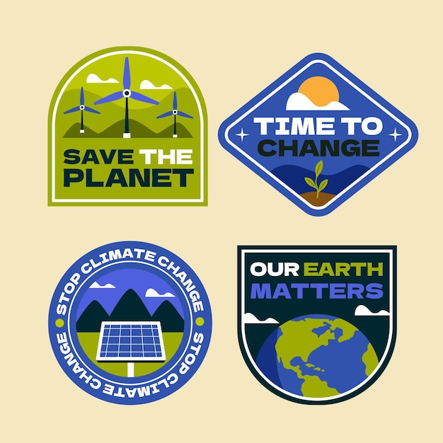 Vibrant Collection of Eco-Friendly Badges Promoting Sustainability ...