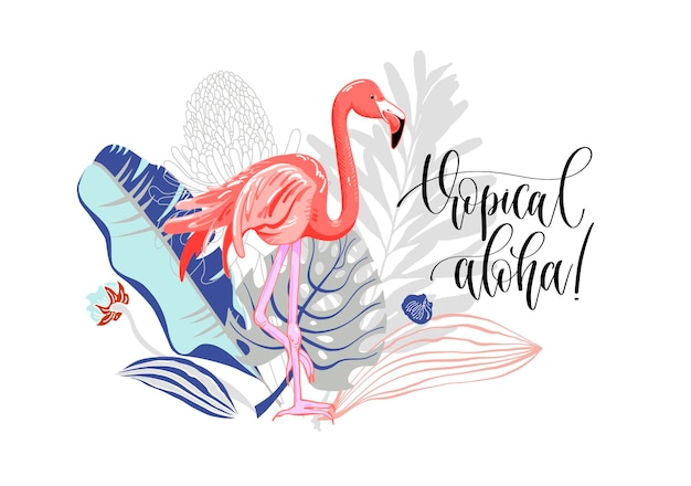Vibrant Tropical Flamingo Illustration with Calligraphy | Jiffy Designs