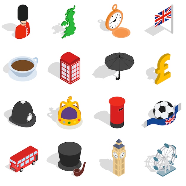Iconic British Symbols and Elements in Vibrant Isometric Illustration ...
