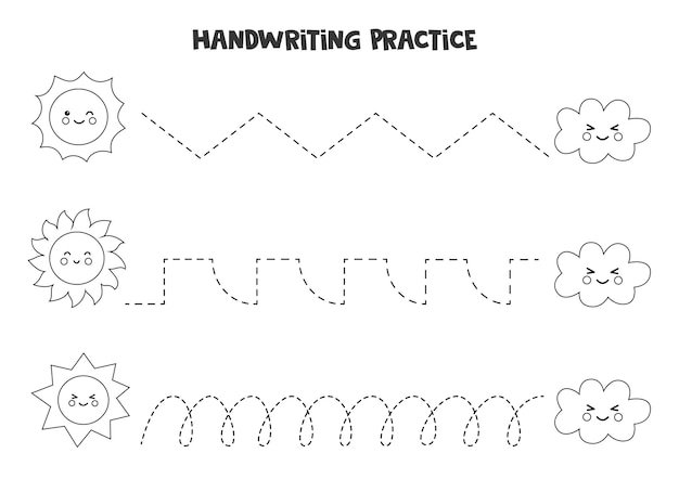 Adorable Handwriting Practice with Cute Sun and Cloud Motifs | Jiffy ...