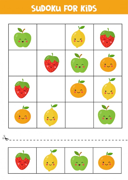 Colorful Fruit Sudoku for Kids: Apples, Strawberries, and Lemons ...