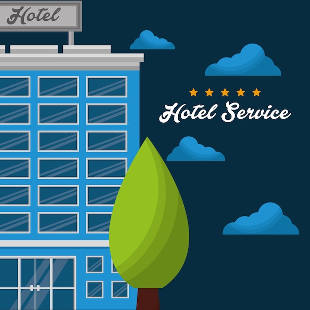 Stylized Hotel Building Illustration with Service Rating | Jiffy Designs