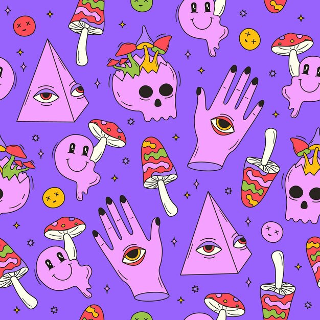 Whimsical Psychedelic Symbols and Shapes in Vibrant Colors | Jiffy Designs