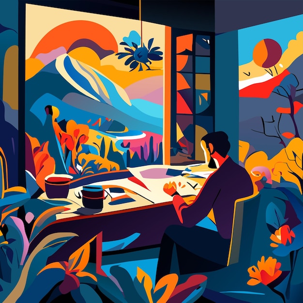 Artist Contemplating Scenic Landscape Through a Window | Jiffy Designs