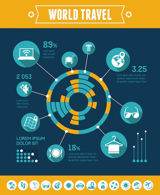 Vibrant World Travel Infographic with Diverse Icons | Jiffy Designs