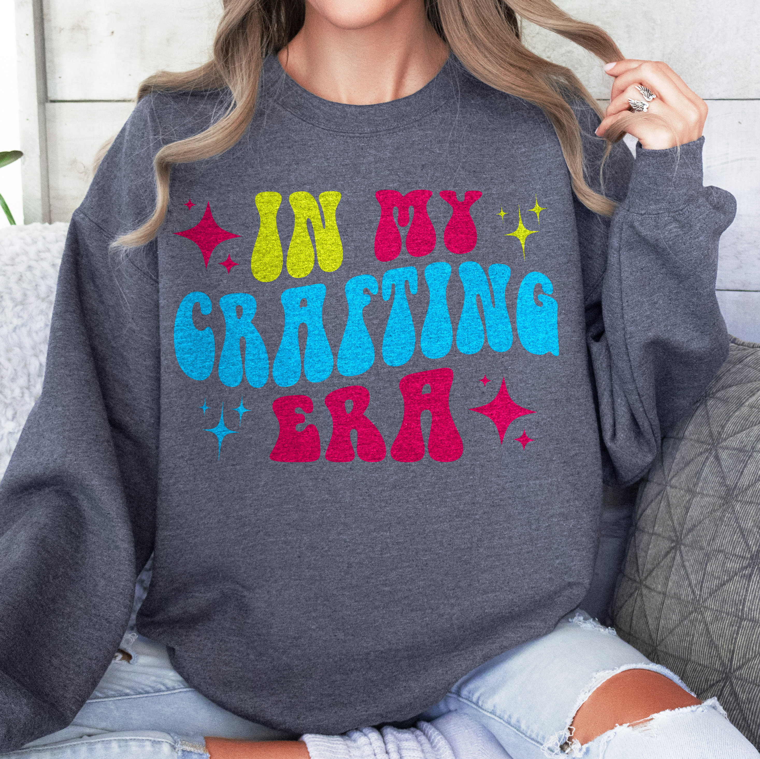 'In My Crafting Era' Vibrant Psychedelic Lettering with Sparkling Stars ...