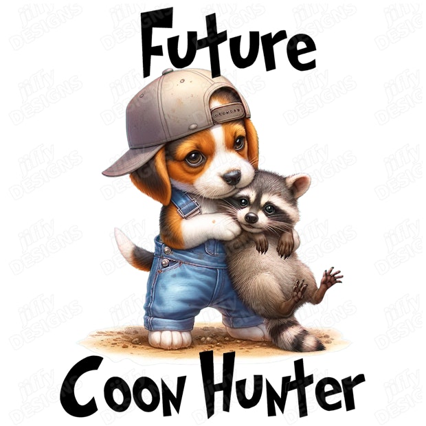 'Future Coon Hunter' Adorable Puppy and Raccoon Duo in Playful Cartoon ...