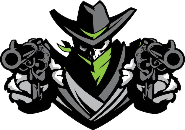 Menacing Gunslinger Emblem with Dual Pistols | Jiffy Designs