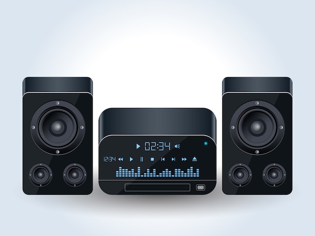 Modern Stereo System with Sleek Black Speakers and Digital Display ...