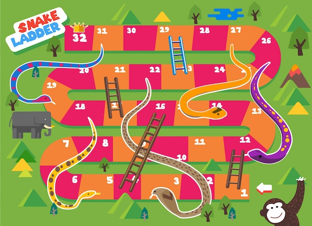 Vibrant Snake and Ladder Game Board with Playful Illustrations | Jiffy ...