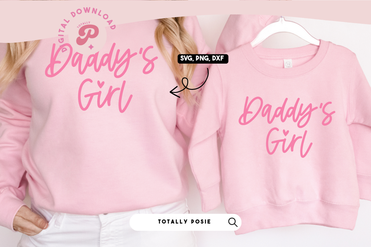 'Daddy's Girl' Vibrant Pink Cursive Script with Playful Heart Accent ...