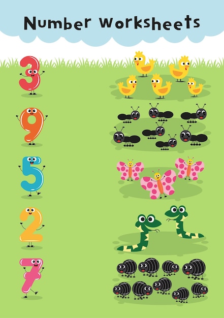 Playful Number Worksheets with Vibrant Animal Illustrations | Jiffy Designs