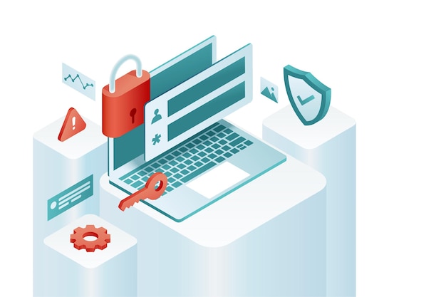 Secure Digital Workspace with Laptop, Locks, and Shields | Jiffy Designs