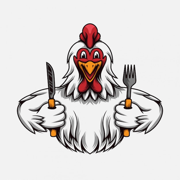 Hungry Rooster with Utensils - Vibrant Cartoon Illustration | Jiffy Designs