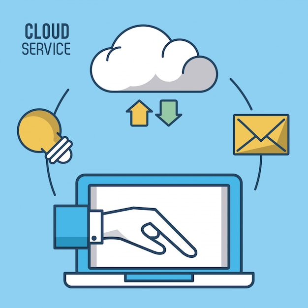 Cloud Service Illustration with Laptop, Icons, and Text | Jiffy Designs