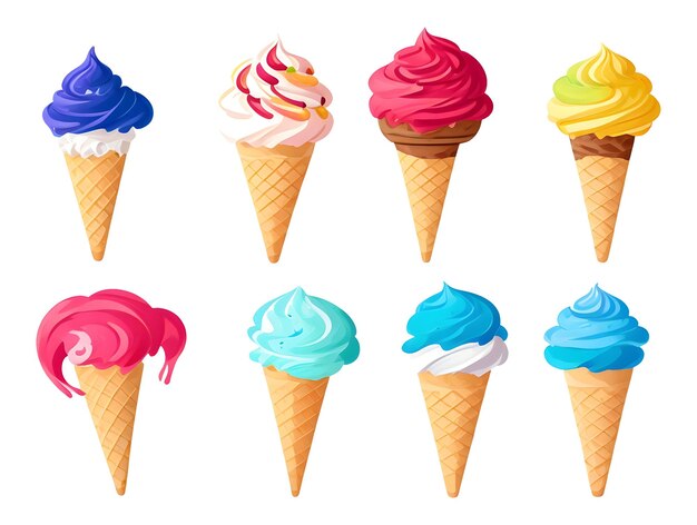Vibrant Ice Cream Cone Collection with Diverse Flavors | Jiffy Designs