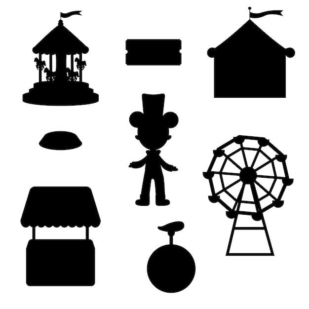 Whimsical Carnival Silhouette Collection: Rides, Games, and Amusements ...