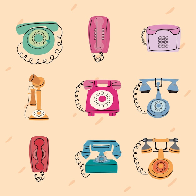 Vibrant Vintage Telephone Illustrations - Retro Communication Icons ...