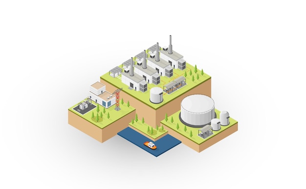 Vibrant Isometric Power Plant with Diverse Facilities | Jiffy Designs