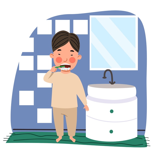 Young boy brushing teeth in modern bathroom setting | Jiffy Designs