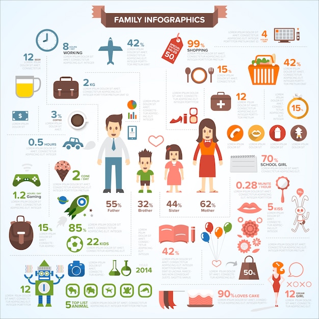 Vibrant Family Infographic Collection with Diverse Illustrated Elements ...