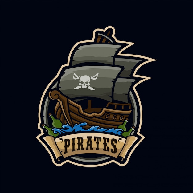 Fearsome Pirate Ship Emblem with Skull and Crossbones | Jiffy Designs