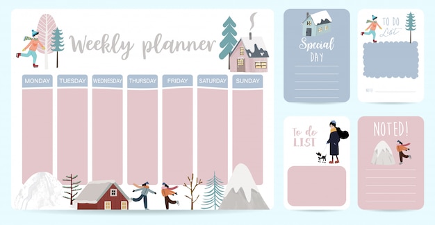 Charming Winter Weekly Planner with Cozy Cabin and Woodland Elements ...