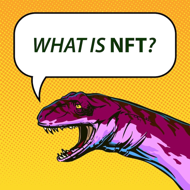 Vibrant Dinosaur Asks What is NFT? Pop Art Illustration | Jiffy Designs